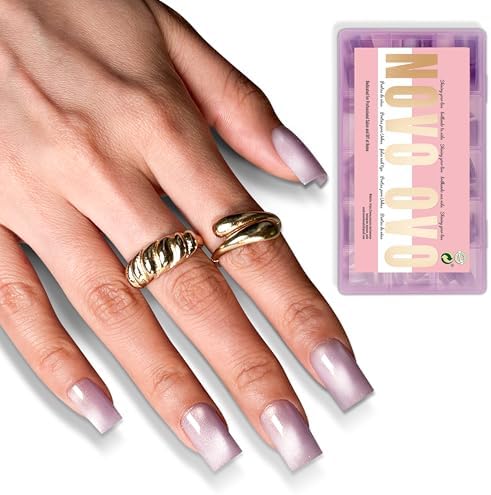 NOVO OVO Short Square Nail Tips 150Pcs Cat Eye, Light Purple Sharp ...