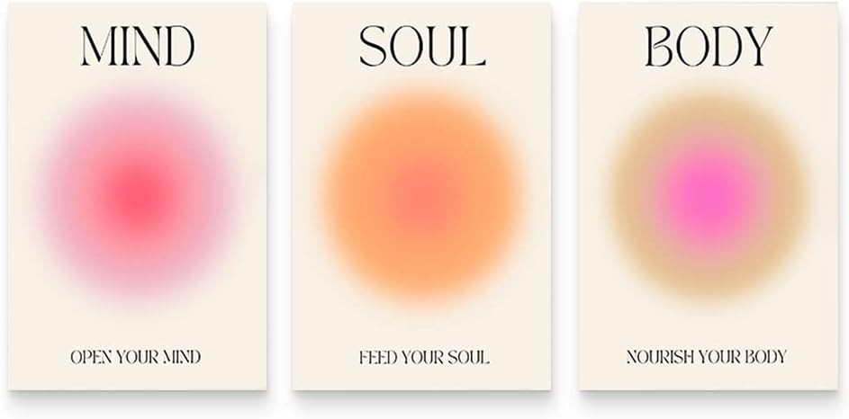 Amazon.com: GUBIYU Aura Posters Mind Body Soul Wall Art Set of 3 Canvas Positive Painting Pink ...