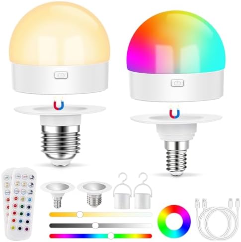 USB Rechargeable Light Bulb with Remote Control, Dimmable Colour Bulbs ...