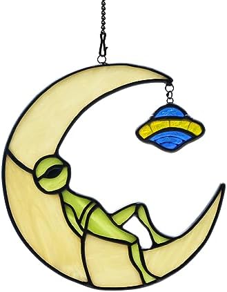 Amazon.com: HAOSUM Stained Glass Window Hanging Alien Decor,Sun ...