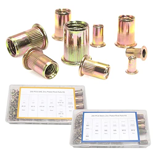 Snapklik.com : EilxMag 400pcs SAE & Metric Rivet Nut Kit Carbon Steel ...