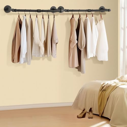 Yawinhe Industrial Pipe Clothes Rack,97cm High Heavy-Duty Wall Mounted ...