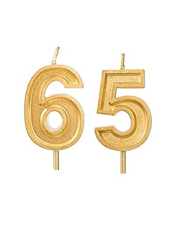 Qj-solar 2.76 inch Gold 65th Birthday Candles,Number 65 Cake Topper for ...