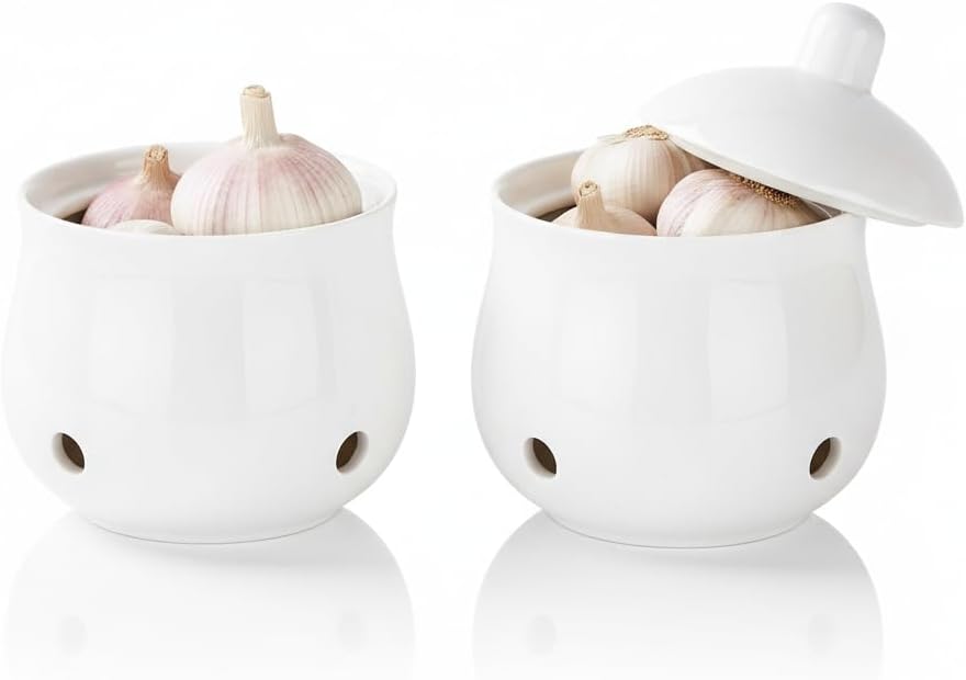Amazon.com: GOVNPJ Ceramic Garlic Keeper, 2-Pack 12oz Garlic Storage ...