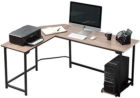 Amazon.com: VECELO Modern L-Shaped Corner Computer Desk with CPU Stand ...