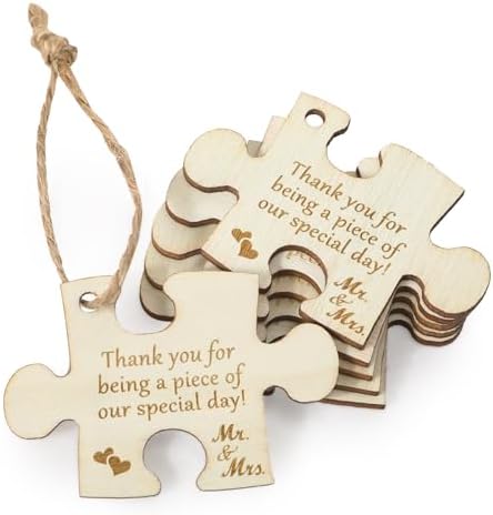 Amazon.com: Beeveer 100 Pcs Wedding Favors Tags Puzzle Wooden Thank You ...