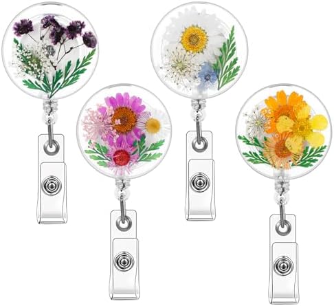 Amazon.com : 4 Pcs Flower Badge Reel Convenient Nurse Badge Reel with ...