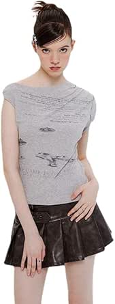 Women‘s Sloping Shoulder Emo Tops Sleeveless Casual Print Cute Shirts ...