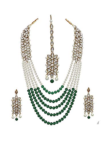 Buy DEBRA Light Green Pearl Necklace Set with maang tika at Amazon.in