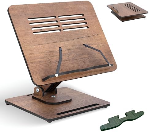 Vigo Wood Book Stand for Reading 360° Adjustable, Wooden Laptop Stand, Cookbooks Holder, Music ...