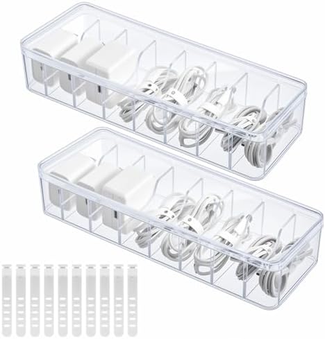 Amazon.com: 2 Pack Plastic Cord Organizer Box with 20 Wire Ties ...