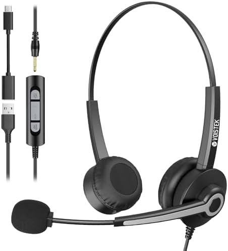 Amazon.com: Voistek USB Headset for PC Laptop,3.5 mm/USB/USB-C Wired ...