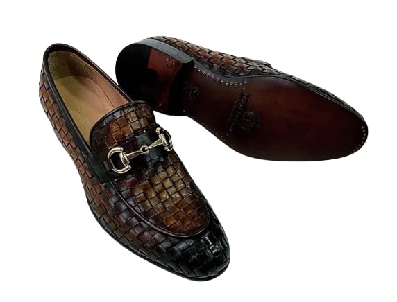 Buy Tucci Di Lusso Mens Burnished Brown Chequeboard Woven Italian ...