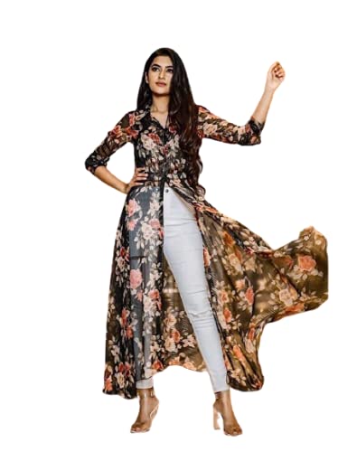 Buy Kajal Creation Middle Slit Kurti in Black Floral Print Georgette HC ...
