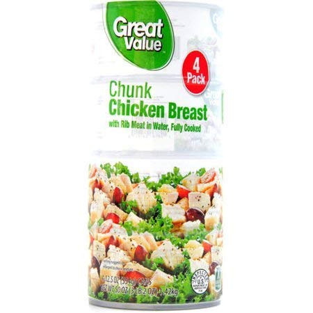 Amazon.com: PACK OF 4 - Great Value Fully Cooked Chunk Chicken Breast ...