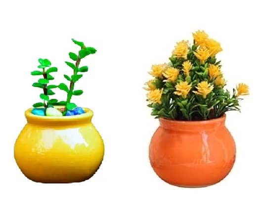 Lyallpur Stores Ceramic Planter Pot Small Matka for Home&Garden-Yellow ...