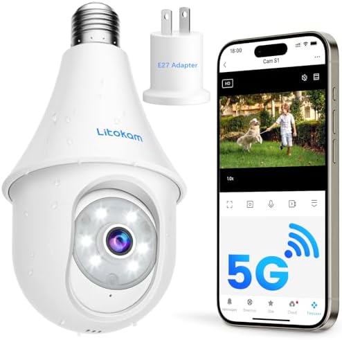 Amazon.com : litokam Light Bulb Security Camera 5MP, 5G/2.4GHz 2K WiFi ...