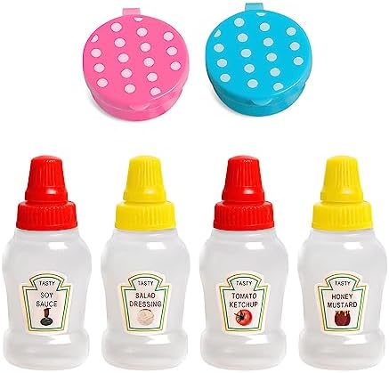 4 Mini Sauce Containers with 2 Pieces Condiment Boxes, Household Mini ...