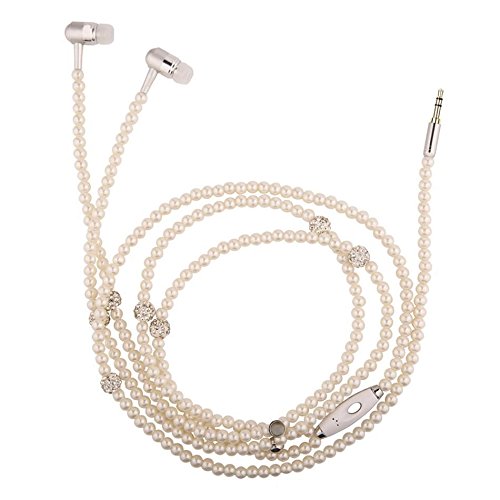 Amazon.com: Earphone Fancy Pearl Necklace Design Universal Earbuds in ...