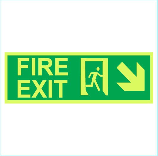 Buy Fire exit Down Arrow Diagonal Right Glow Sign Emergency fire Safety ...