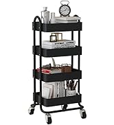 Amazon.com: 4-Tier Black Rolling Cart,Metal Rolling Utility Cart with ...