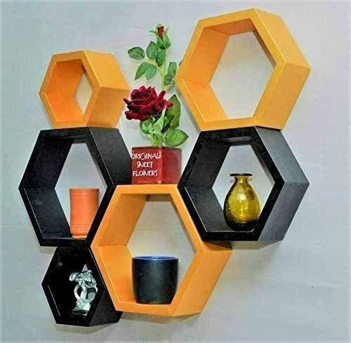 CMHWC Wooden Wall Shelf Hexagon Shape Shelf Wall Décor Livingroom ...
