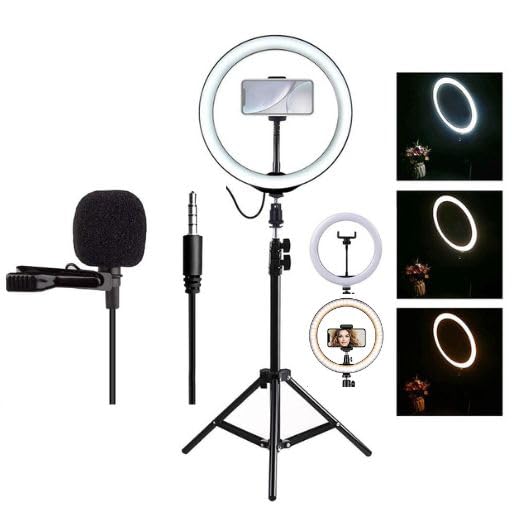 10 Inches LED Ring Light (3 Color Modes Lighting) with Tripod Stand and ...