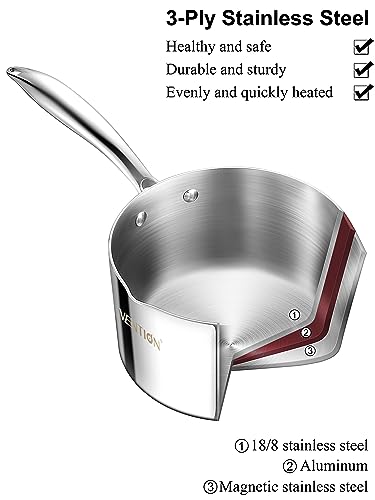 VENTION Tri-Ply Stainless Steel Saucepan with Lid, 16cm Milk Pan with ...