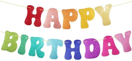 Amazon.com: Rainbow Happy Birthday Banner Bright Colorful Glitter ...