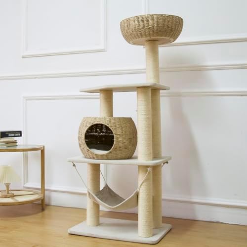 Amazon.com : PETSITE 65 inch Cattail Cat Tree Tower, Multi-Level Cat ...