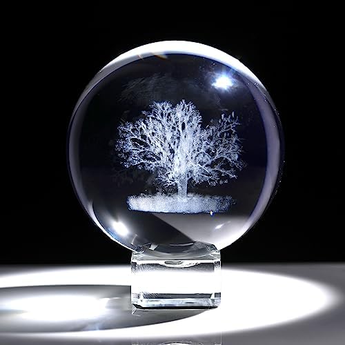 ZEERSHEE 60mm The Tree of Life 3D Crystal Ball with Stand Laser ...