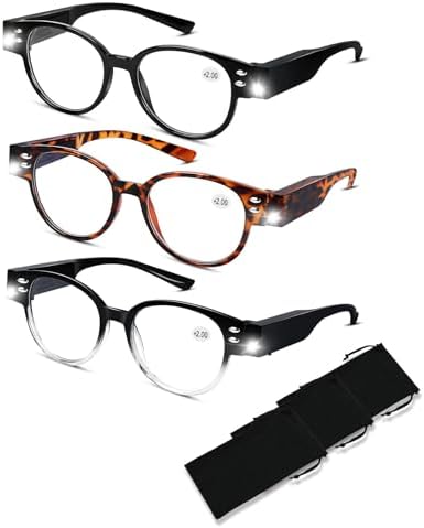 Amazon.com: 3 Pack Lighted Reading Glasses Bright LED Readers with ...