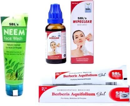 SBL's Neem Face wash + Wipe Clear + Berberis Aquifolium gel (Acne Combo ...