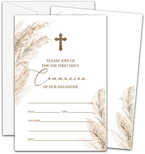 Amazon.com : DOQPO Boho Baptism Invitations, Pampas Grass First Holy ...