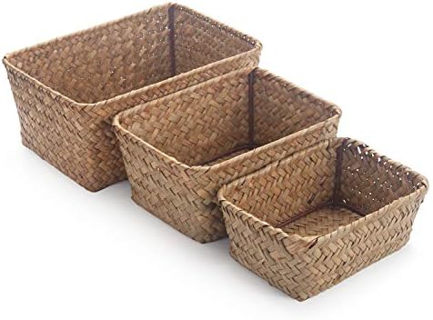 Amazon.com - OGANAZI Small Woven Wicker Open Storage Baskets, Set of 3 ...