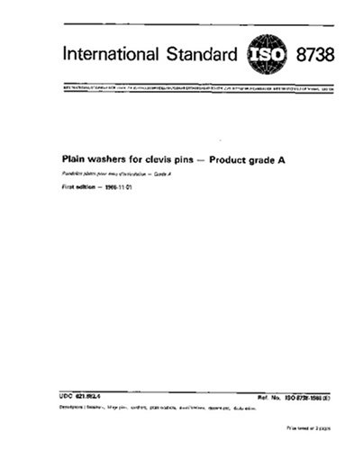 ISO 8738:1986, Plain washers for clevis pins - Product grade A ...