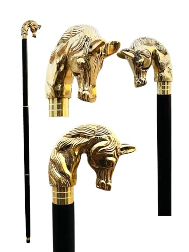 Amazon.com: Nautical Solid Brass Horse Head Handle Cane with Black ...
