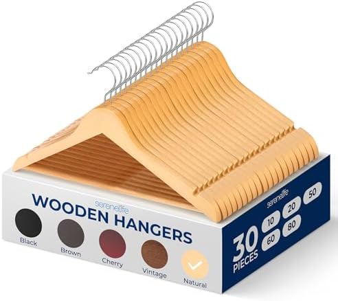 HOUSE DAY Wooden Hangers 20 Pack, Solid Wood Hanger with Non Slip Pant ...