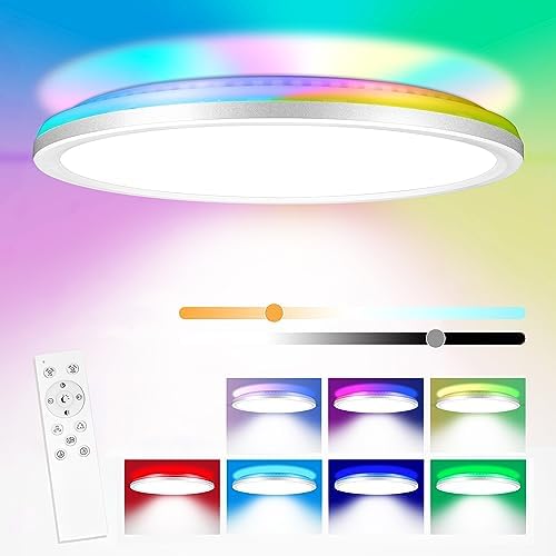 LEZOE RGB Flush Mount LED Ceiling Light Dimmable with Remote Control 11 ...