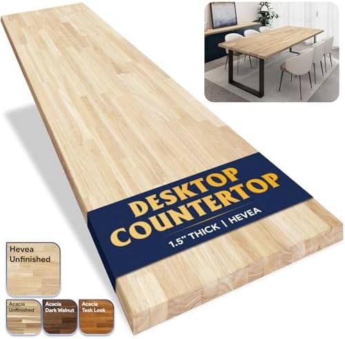Amazon.com: Bme Hevea Solid Wood Butcher Block Table Top, Desk top ...