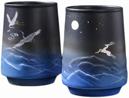 Amazon.com: CmengAo Blue Handleless Mugs, Japanese Style Pottery Coffee ...