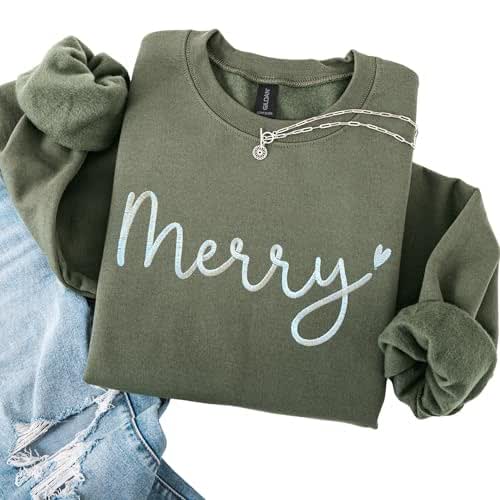 Amazon.com: Merry Embroidered Christmas Sweatshirt Gift for Her ...