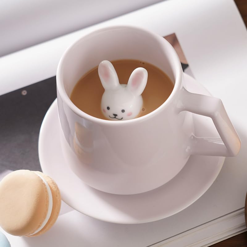 Amazon.co.jp: FLYILIA 柴犬 コーヒーカップ 猫 ティーカップ 250ml 兎 カップ＆ソーサーのペアセット マグカップ 3D立体 下絵付け 手作り 陶磁器 食洗機対応 ...