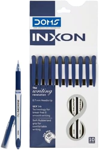 Doms Inxon Blue Ball Pen| 0.7mm ULV Ink Technology| Soft Rubberized ...