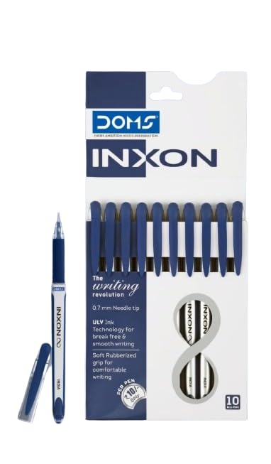 Doms Inxon Blue Ball Pen| 0.7mm ULV Ink Technology| Soft Rubberized ...