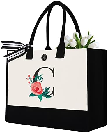 Amazon.com: Initial Canvas Tote Bag, Personalized Birthday Gifts for ...