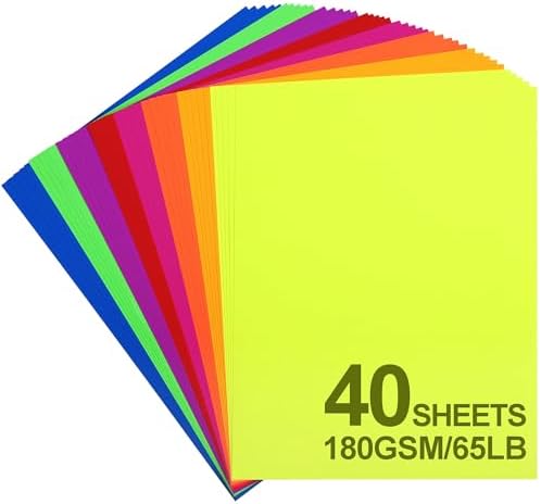 Amazon.com : 40 Sheets Bright Colored Cardstock - 8.5" x 11" Letter ...