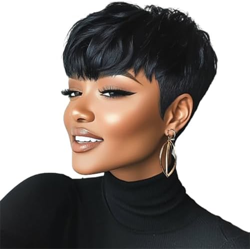 Amazon.com : DOcute Glueless Wigs For Black Women Short Pixie For Black Women Black Short Wig ...