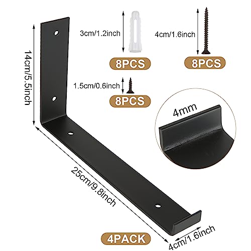 GOYADA 4 Pcs Black Shelf Brackets 10 Inch, 90 Degree Heavy Duty ...