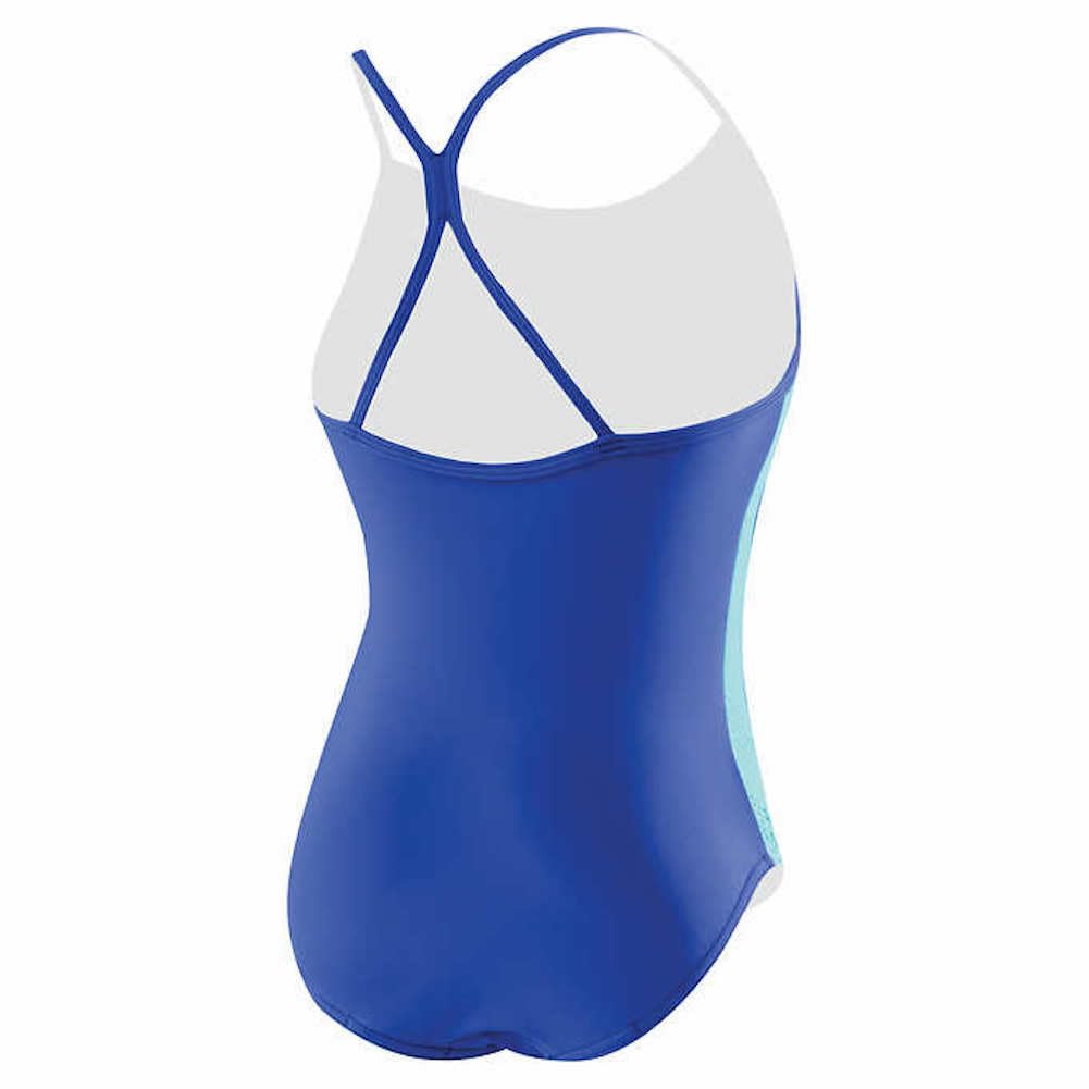 Snapklik.com : Girls Mesh Splice Crossback Swimsuit One Piece Dark Peri ...